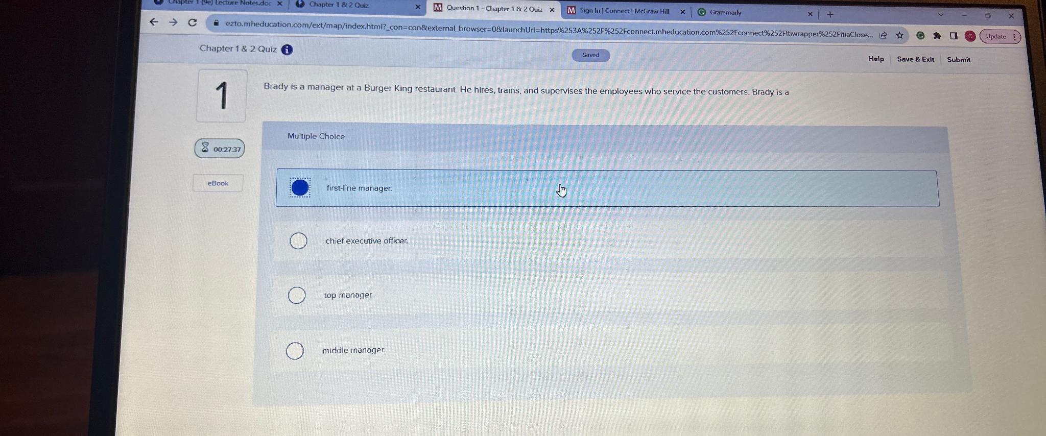 Solved 1 Brady is a manager at a Burger King restaurant He | Chegg.com Solved 1 Brady is a manager at a Burger King restaurant He | Chegg.com