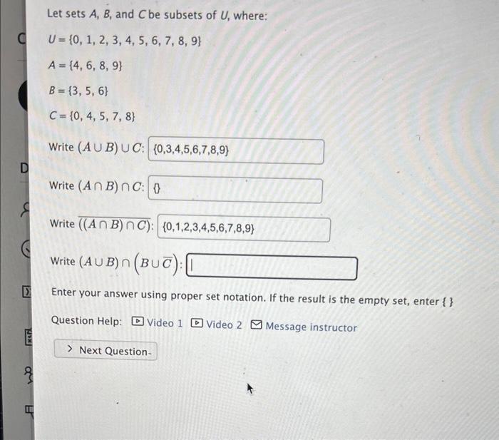 Let sets A,B, and C be subsets of U, where: | Chegg.com