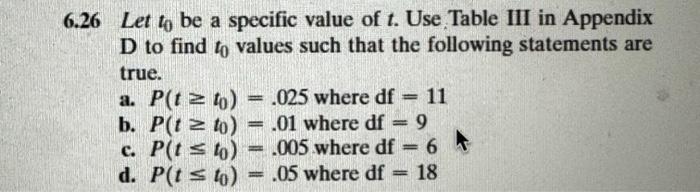 Solved 6.26 Let t0 be a specific value of t. Use. Table III | Chegg.com