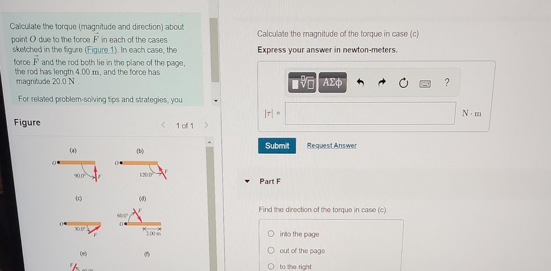 Solved alculate the torque (magnitude and direction) about | Chegg.com