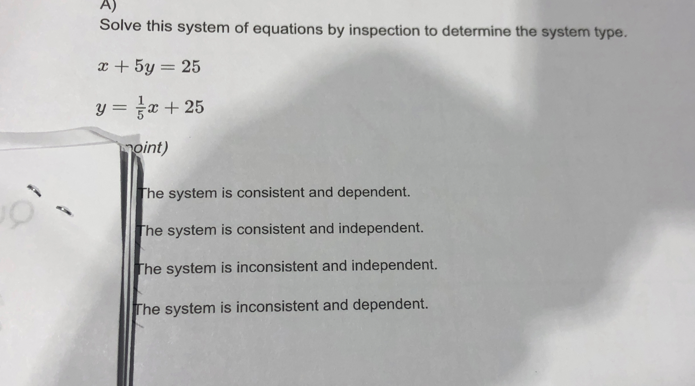 Solved A)Solve this system of equations by inspection to | Chegg.com