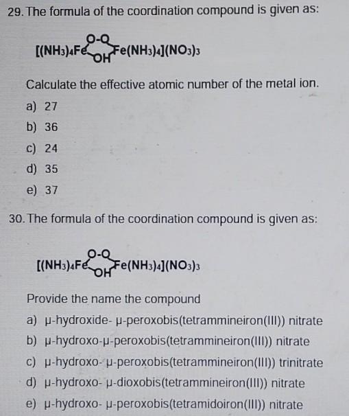 Solved 29. The formula of the coordination compound is given | Chegg.com