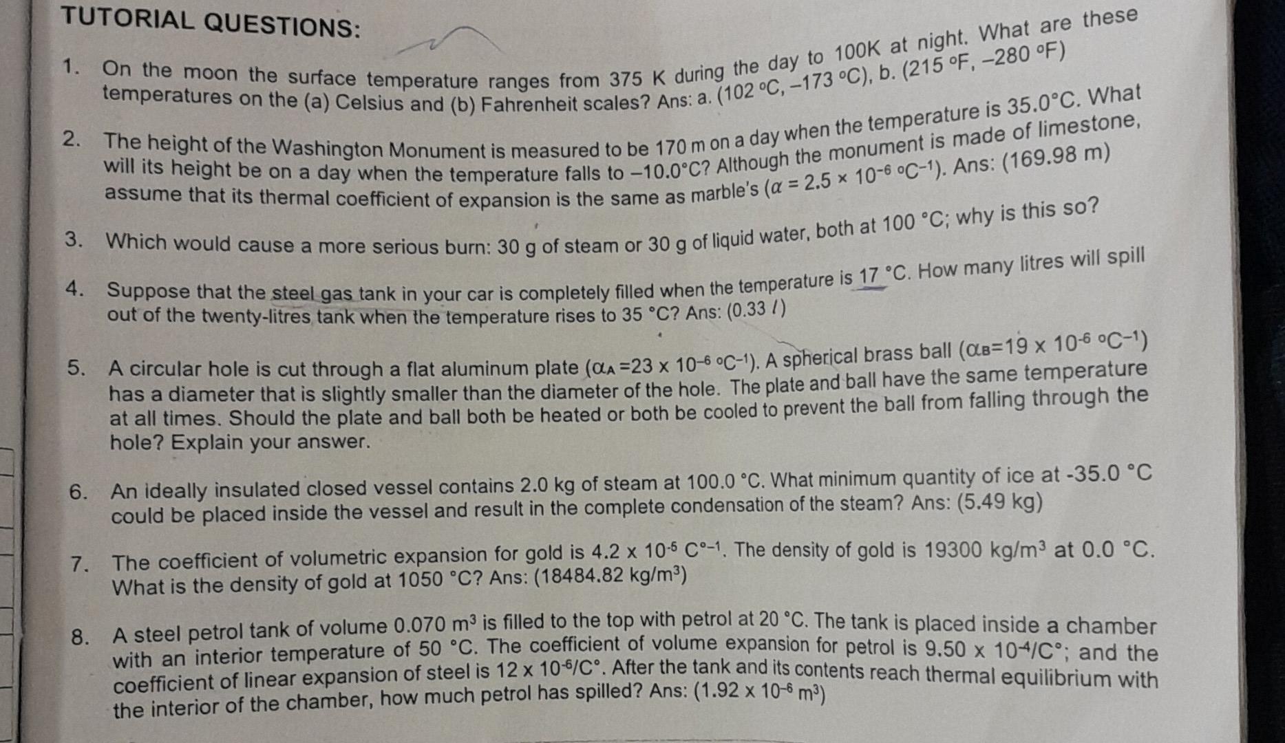 Solved TUTORIAL QUESTIONS: surface temperature ranges from | Chegg.com