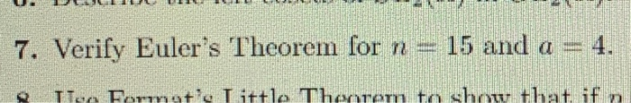 Solved SON 7. Verify Euler's Theorem for n = 15 and a ITU | Chegg.com