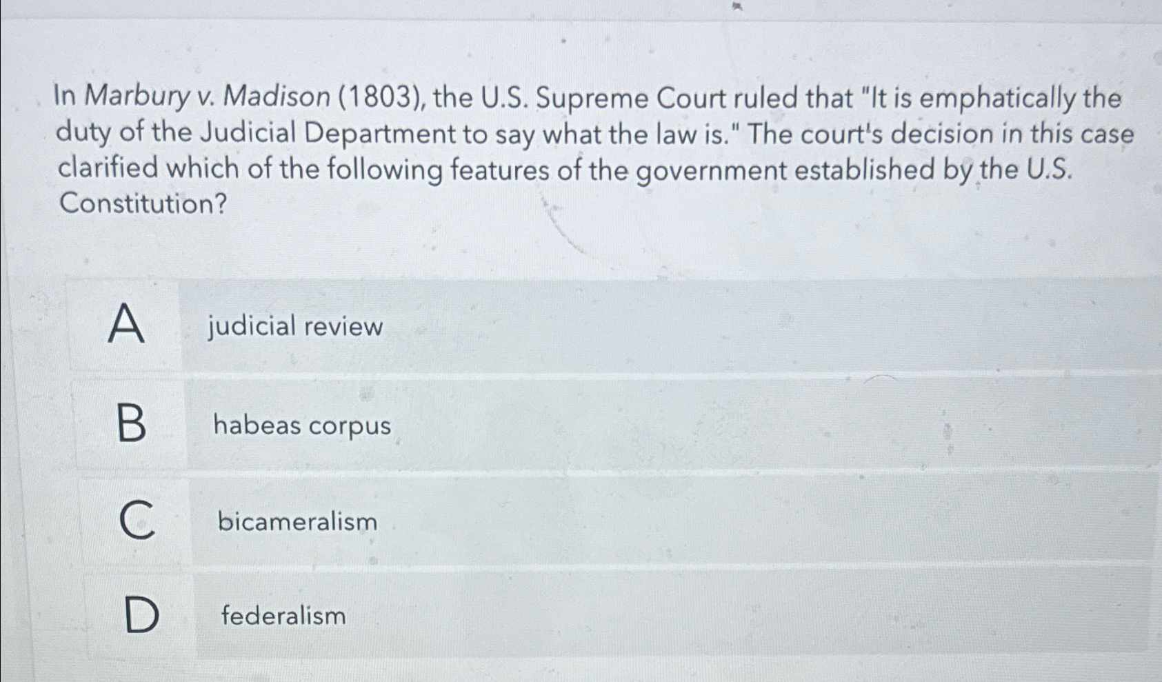 Solved In Marbury v. ﻿Madison (1803), ﻿the U.S. ﻿Supreme | Chegg.com