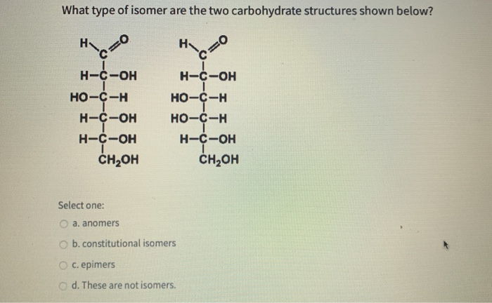 Solved What type of isomer are the two carbohydrate | Chegg.com