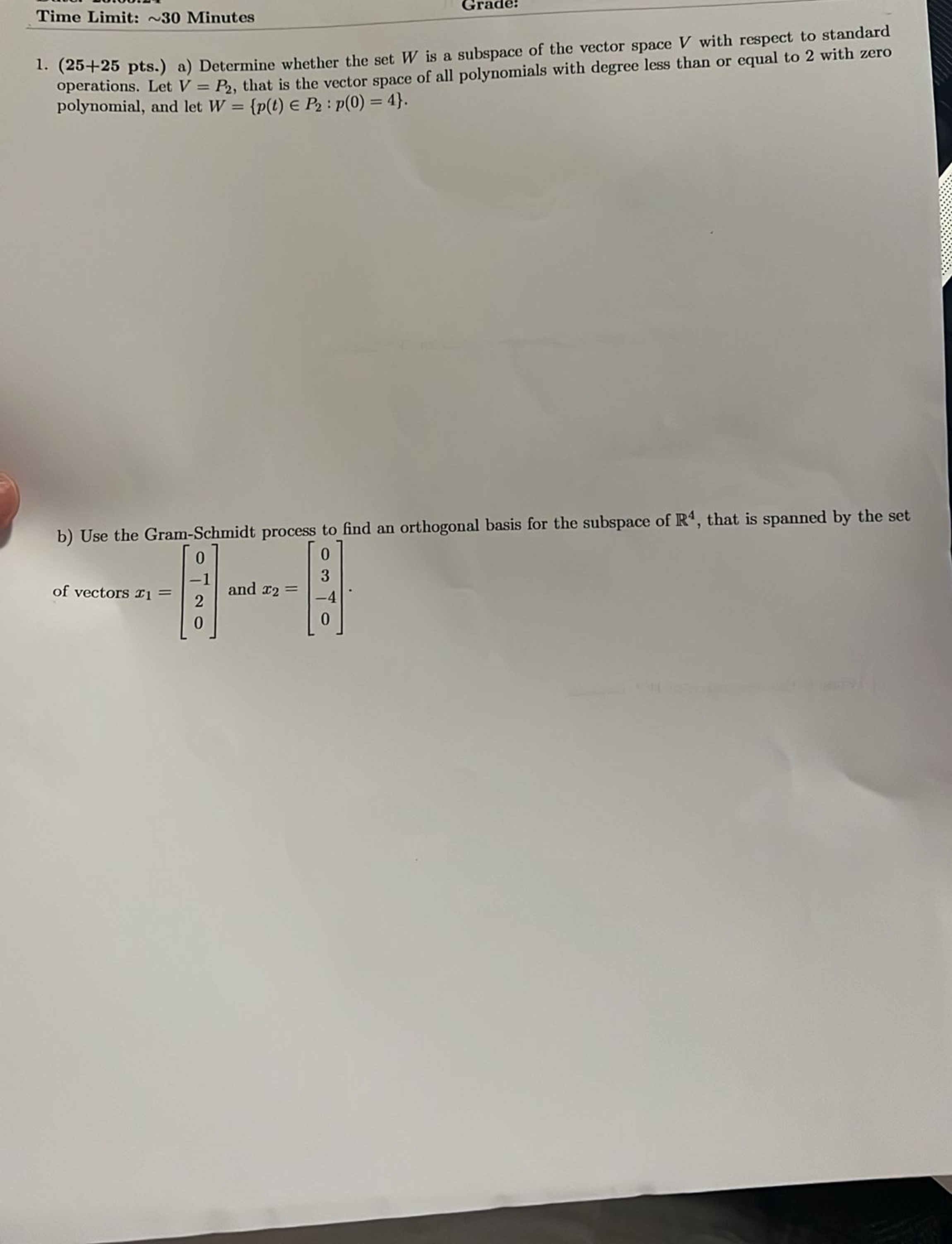 Solved pts.) ﻿a) ﻿Determine whether the set W ﻿is a subspace | Chegg.com