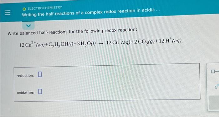 Solved Write balanced half-reactions for the following redox | Chegg.com