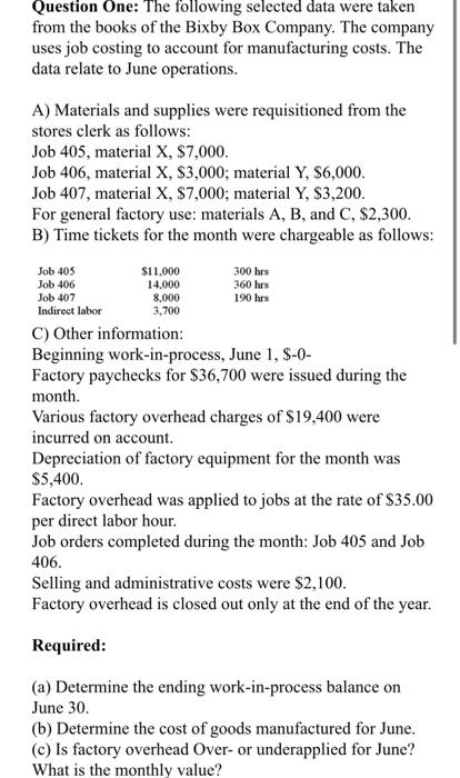 Solved Question One: The following selected data were taken | Chegg.com