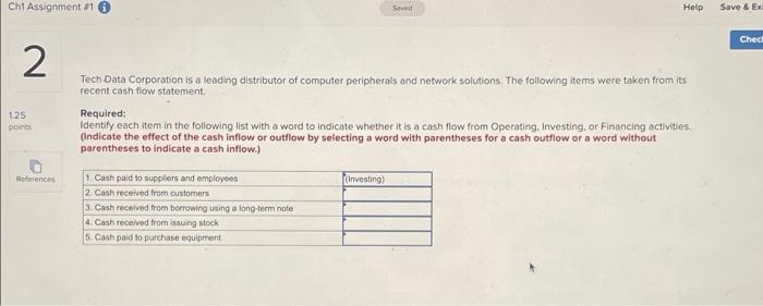 Solved Ch1 Assignment #1 1.25 points 2 Tech Data Corporation | Chegg.com