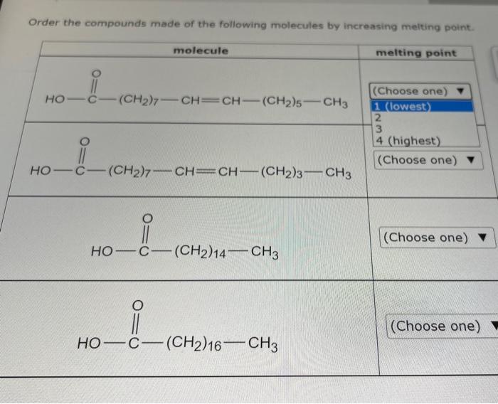 Solved Order The Compounds Made Of The Following Molecules