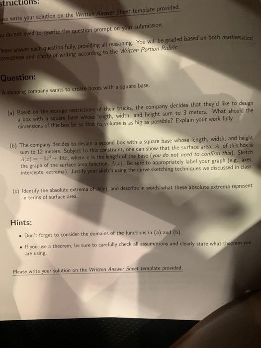 Me write your solution on the Written Answer Shect Wo | Chegg.com