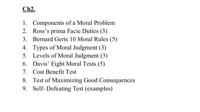 Solved 1. Components of a Moral Problem 2. Ross's prima | Chegg.com