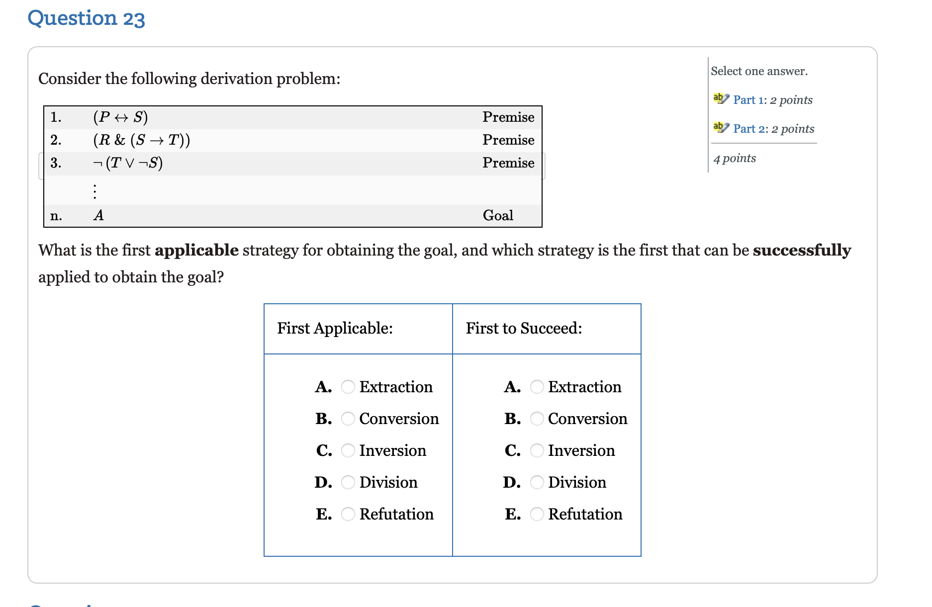 Question 23Consider the following derivation | Chegg.com