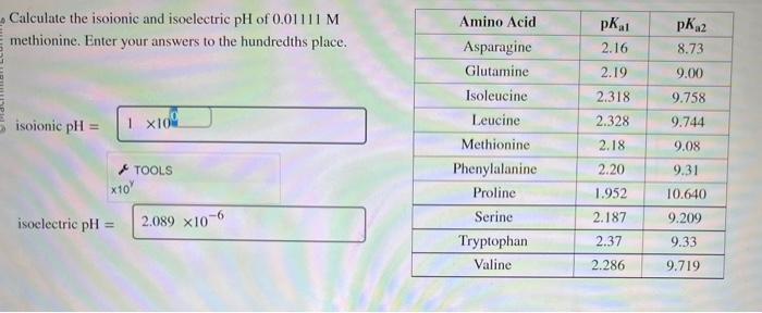Solved Calculate the isoionic and isoelectric pH of 0.01111M | Chegg.com