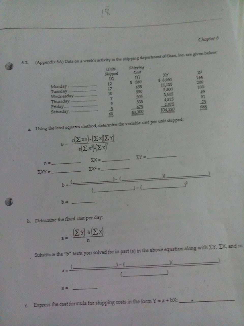 Solved 6-2. (Appendix 6A) ﻿Data on a weck's activity in the | Chegg.com