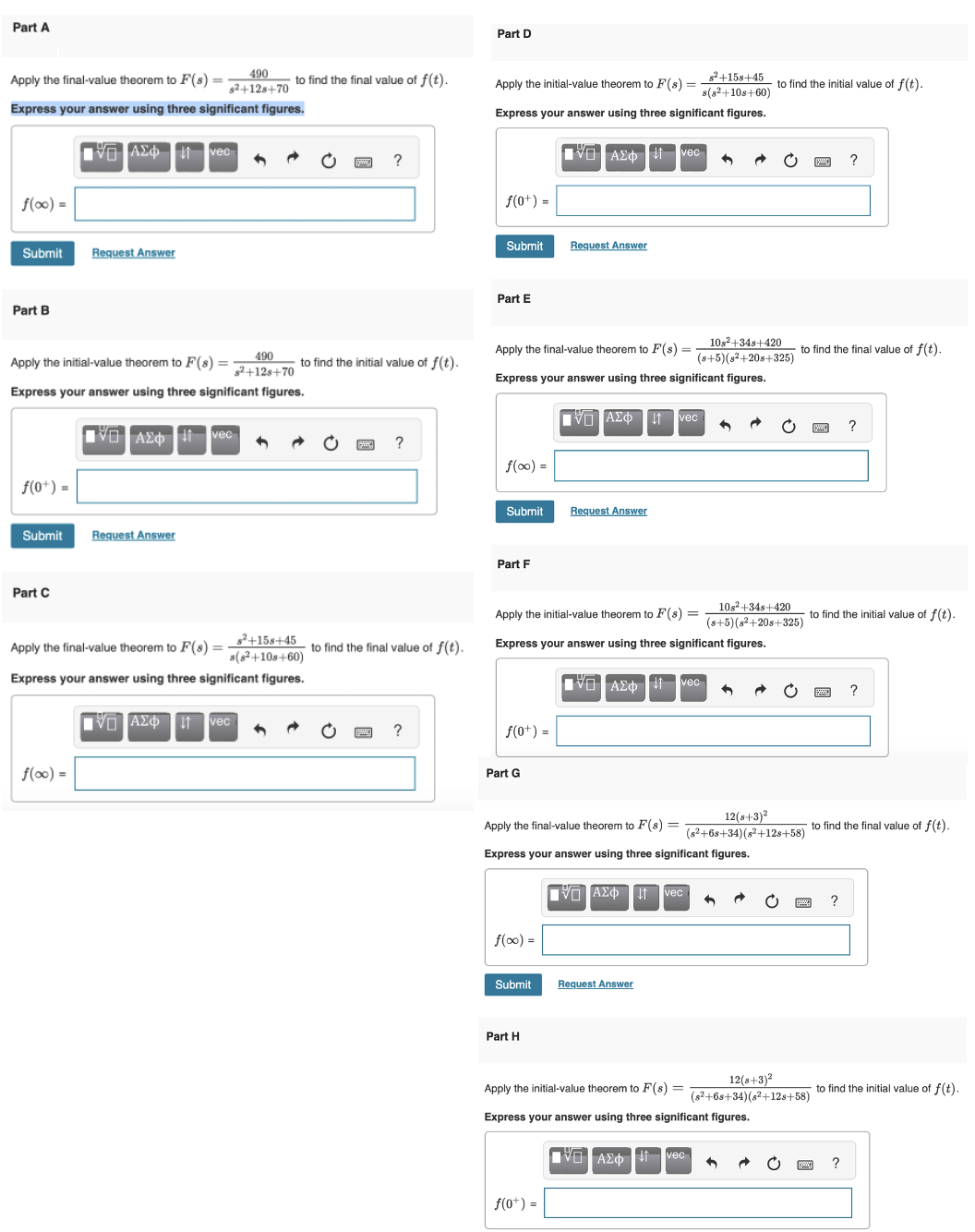 Solved Apply the final-value theorem to F(s)=490s2+12s+70 | Chegg.com