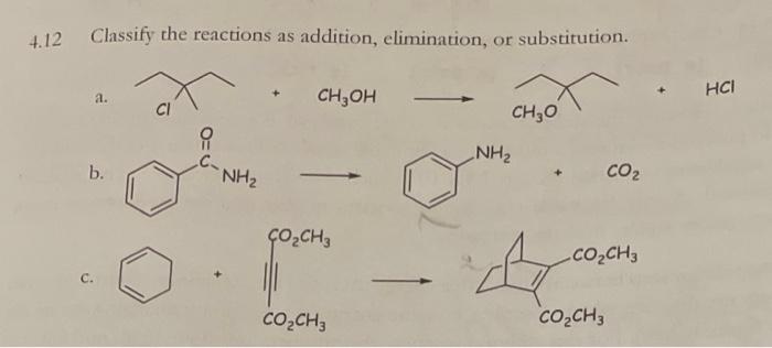 Solved Classify the reactions as addition, elimination, or | Chegg.com