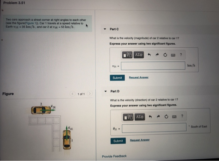 Solved Problem 3.51 Two cars approach a street corner at | Chegg.com