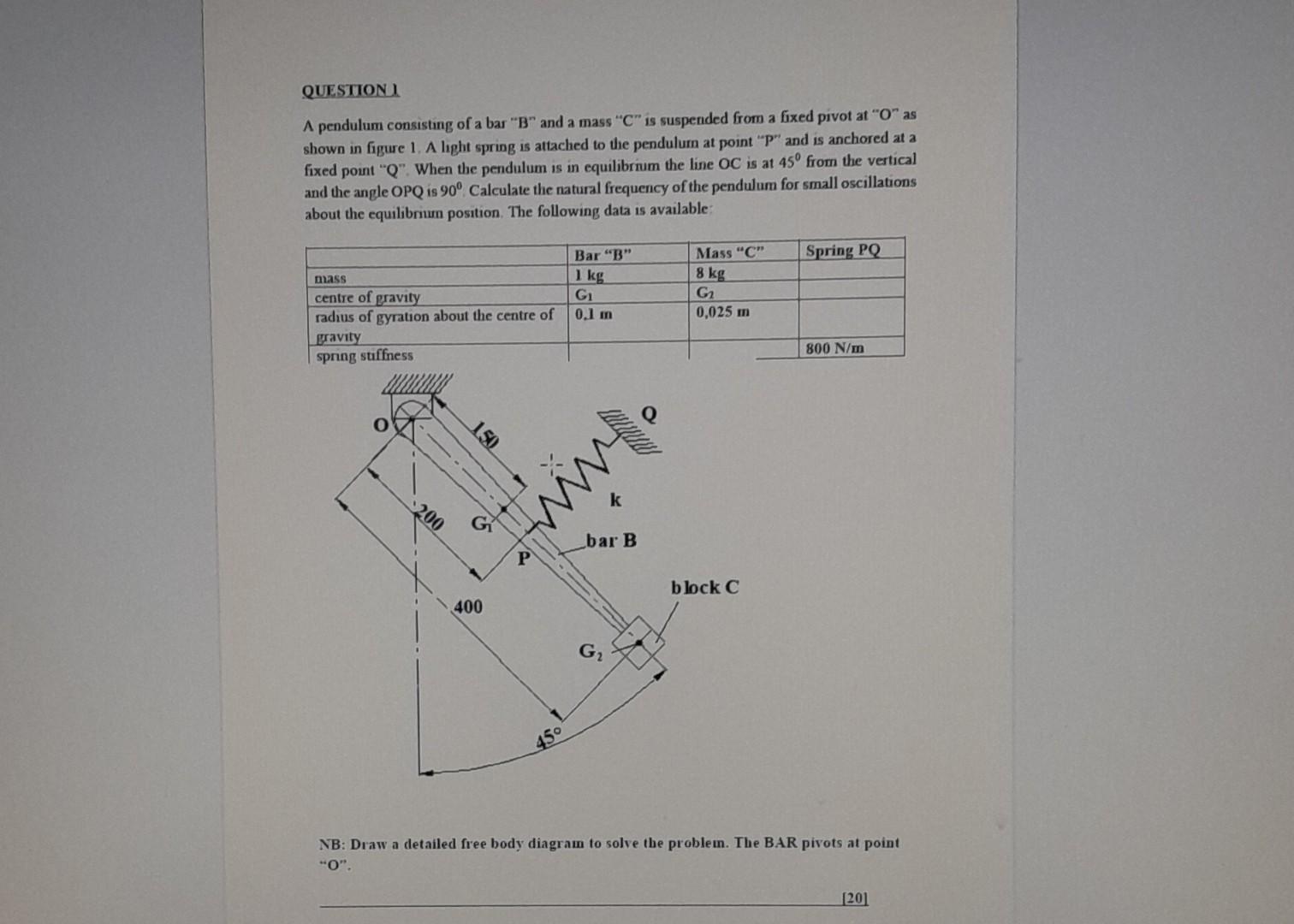QUESTIONI A pendulum consisting of a bar \" \\( B \\) | Chegg.com