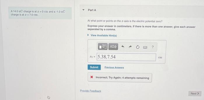 Solved A 14.0nC charge is at x=0 cm and a −1.0nC Part A | Chegg.com