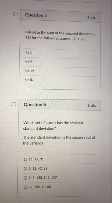 Solved Question 5 1 pts Calculate the sum of the squared | Chegg.com