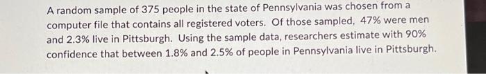 Solved A random sample of 375 people in the state of | Chegg.com