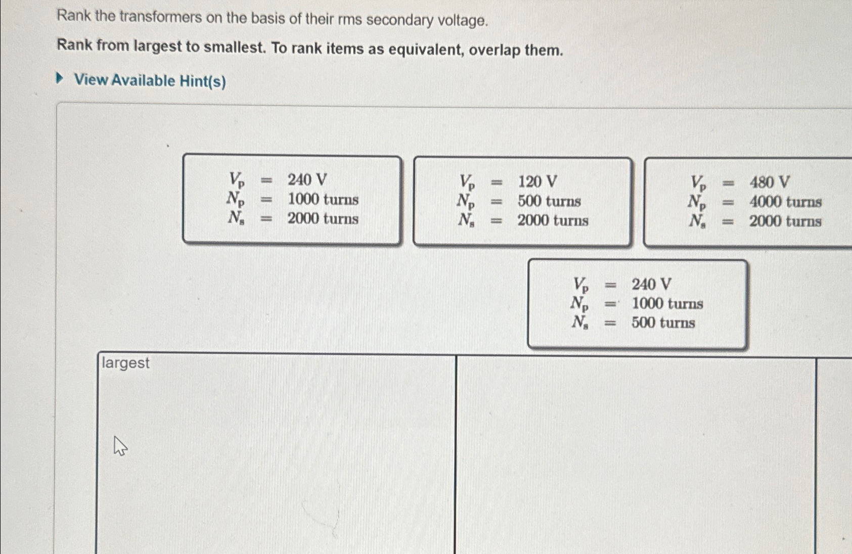 Rank the transformers on the basis of their rms | Chegg.com