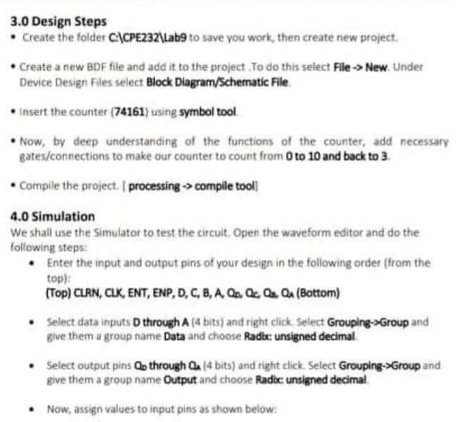 3.0 Design Steps • Create the folder C:\CPE232\Lab9 | Chegg.com