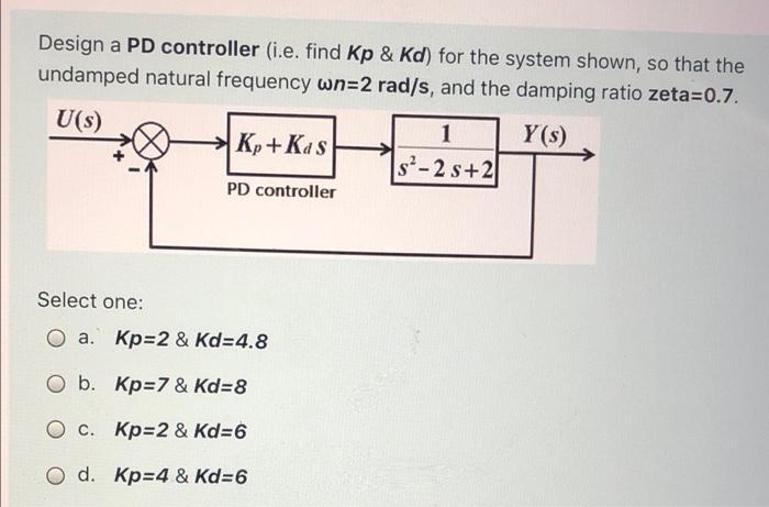 Solved Design a PD controller (i.e. find Kp & Kd) for the | Chegg.com