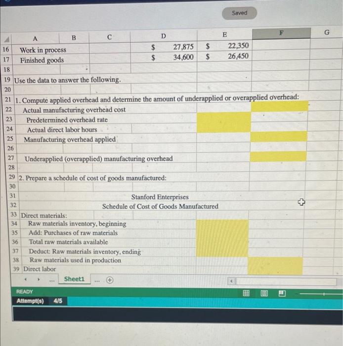 Solved Answers needed for the highlighted cells, formula | Chegg.com