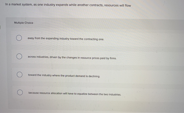 Solved In a market system, as one industry expands while | Chegg.com