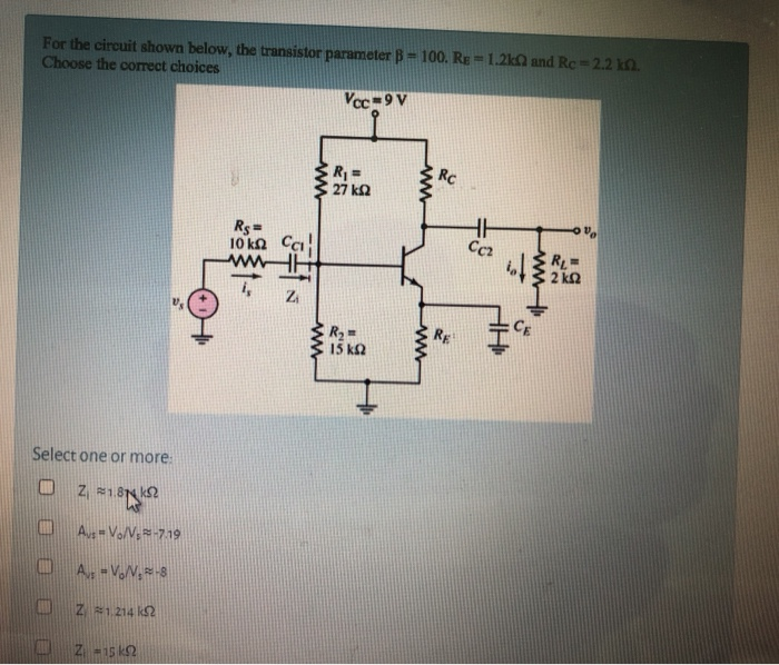 Solved For the circuit shown below, the transistor parameter | Chegg.com