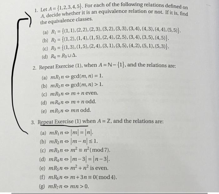 Solved 3. Repeat Exercise (1) when A=Z, and the relations | Chegg.com