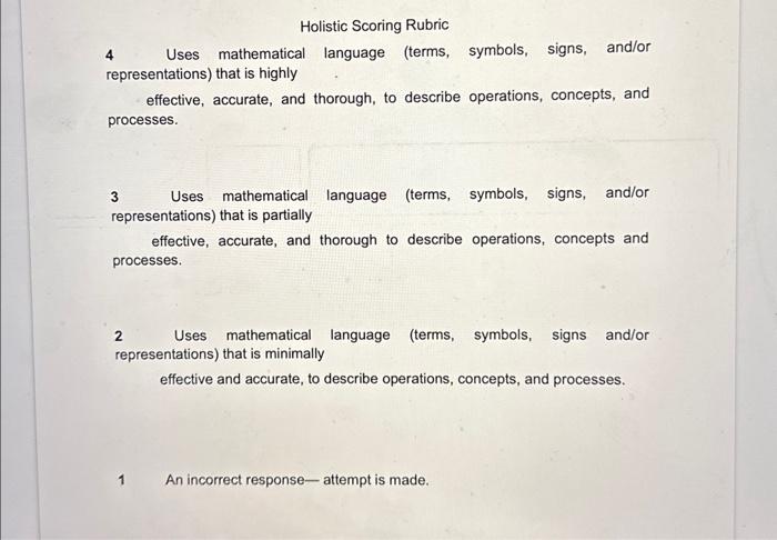 Holistic Scoring Rubric 4 Uses mathematical language | Chegg.com