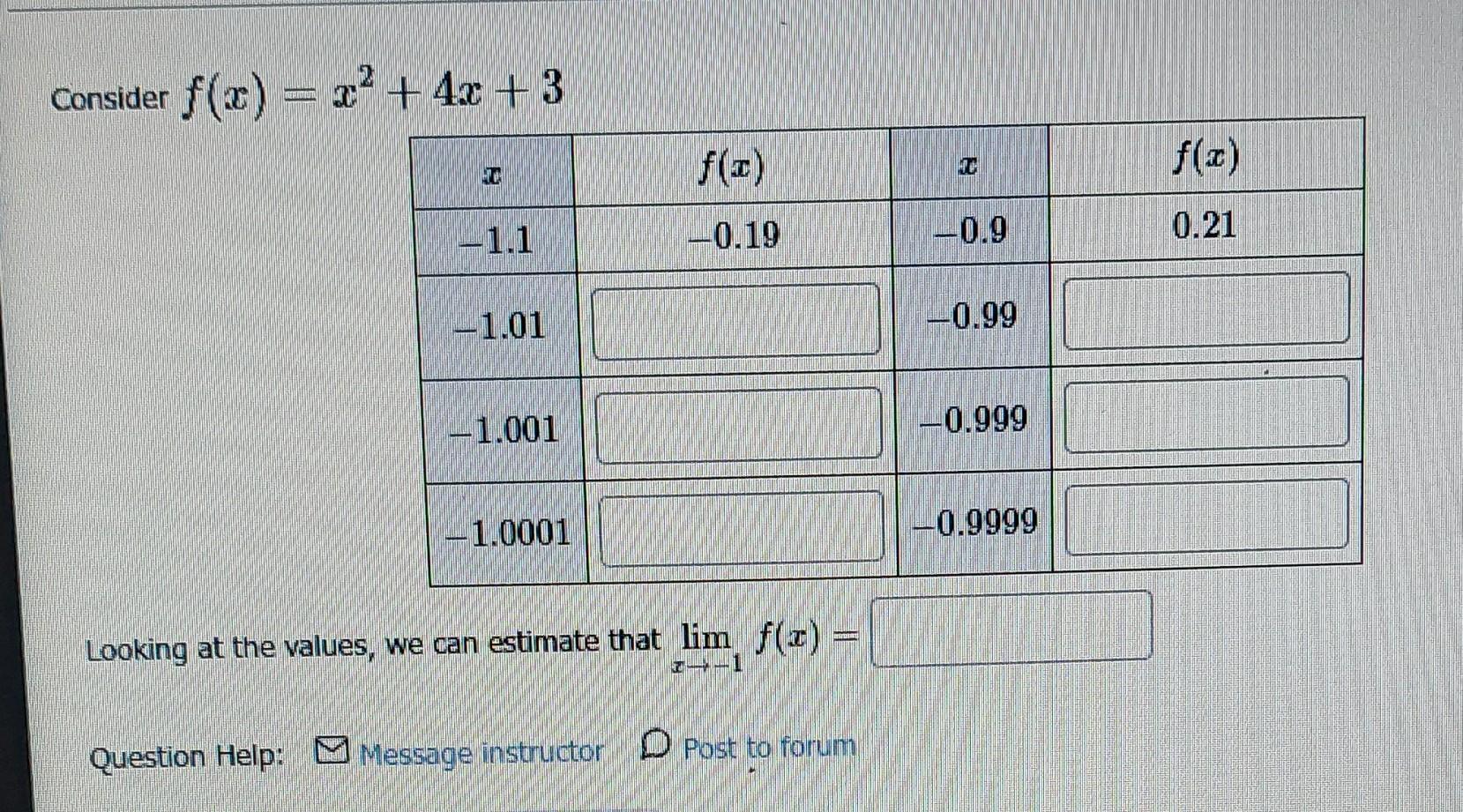 Solved Consider f(x)=x2+4x+3 Looking at the values, we can | Chegg.com