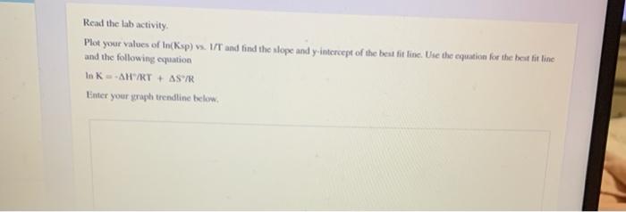 Solved Read the lab activity Plot your values of In(Ksp) vs. | Chegg.com
