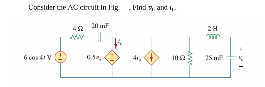 Solved Consider the AC circuit in Fig. . ﻿Find v0 ﻿and i0. | Chegg.com