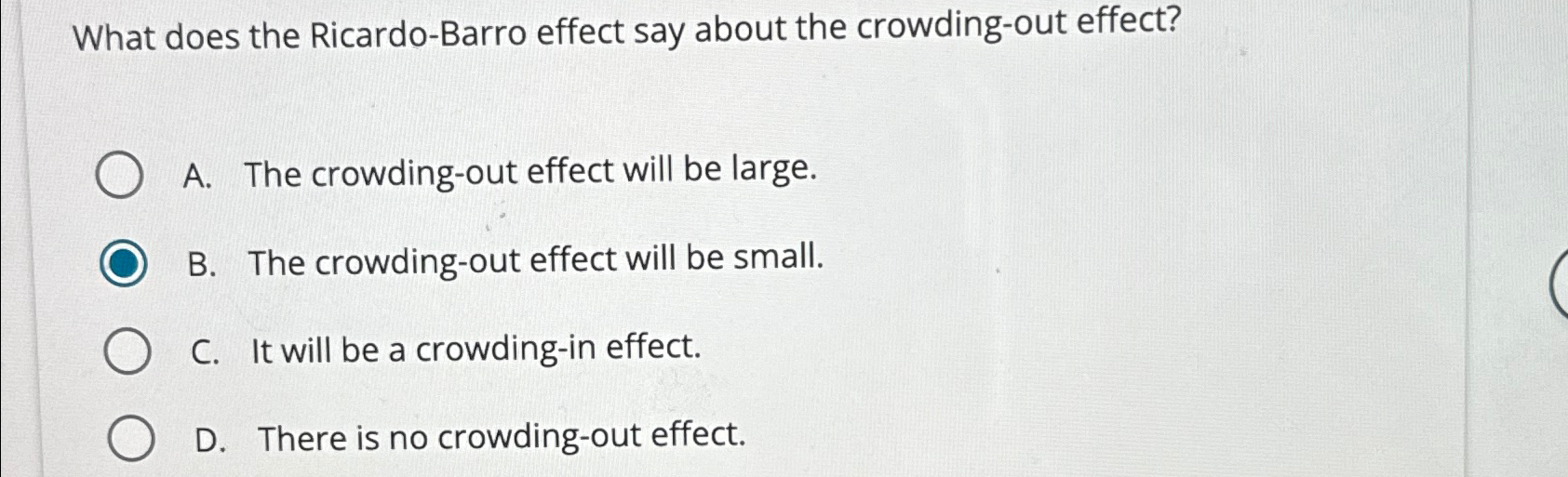 Solved What does the Ricardo-Barro effect say about the | Chegg.com
