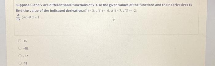 Solved Suppose u and v are differentiable functions of x. | Chegg.com