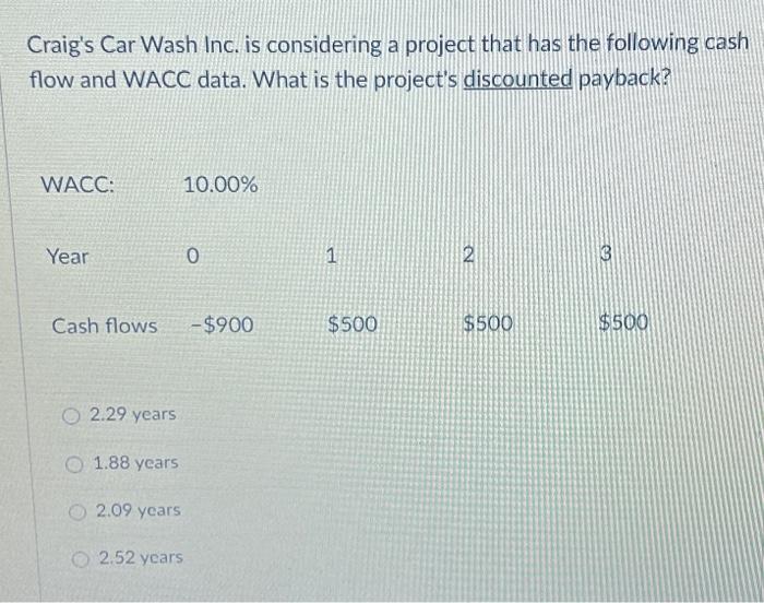 Solved Craig's Car Wash Inc. is considering a project that | Chegg.com