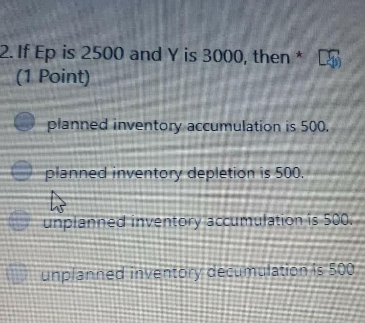 Solved 2. If Ep is 2500 and Y is 3000, then * (1 Point) | Chegg.com