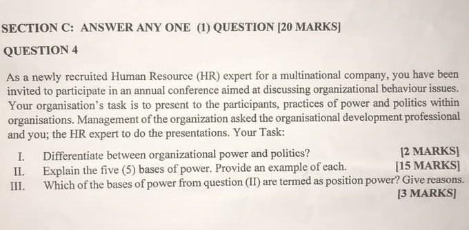 Solved SECTION C: ANSWER ANY ONE (1) QUESTION [20 MARKS] | Chegg.com
