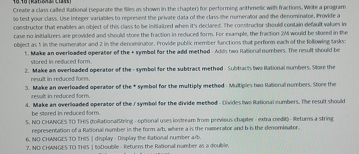 Solved 10.10 (Rational Class) Create a class called Rational | Chegg.com