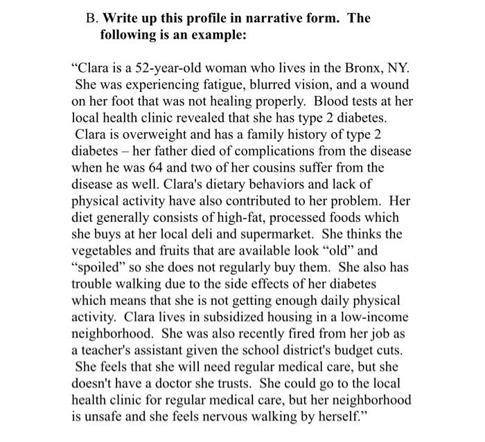 Solved B. Write up this profile in narrative form. The | Chegg.com