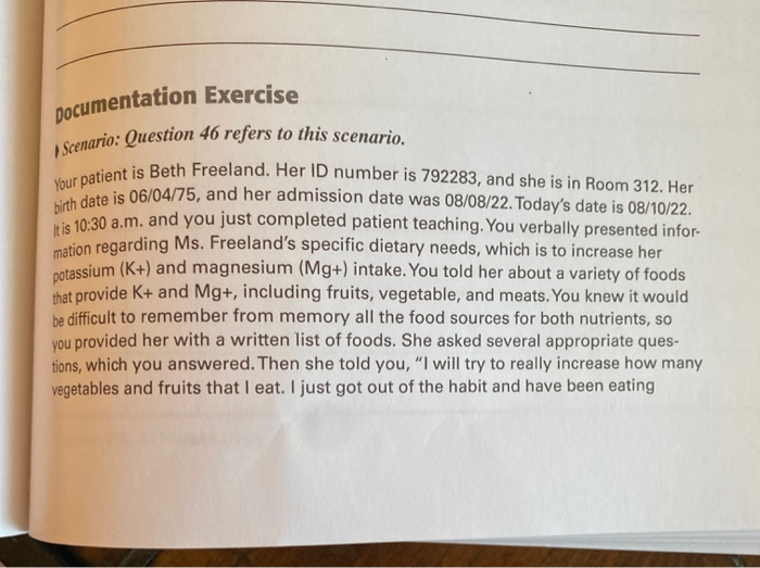 Solved Documentation Exercise Scenario: Question 46 refers | Chegg.com