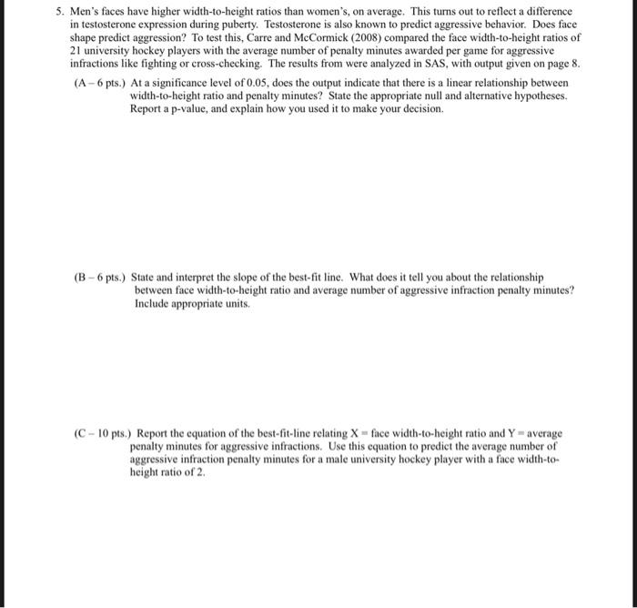 5. Men's faces have higher width-to-height ratios | Chegg.com