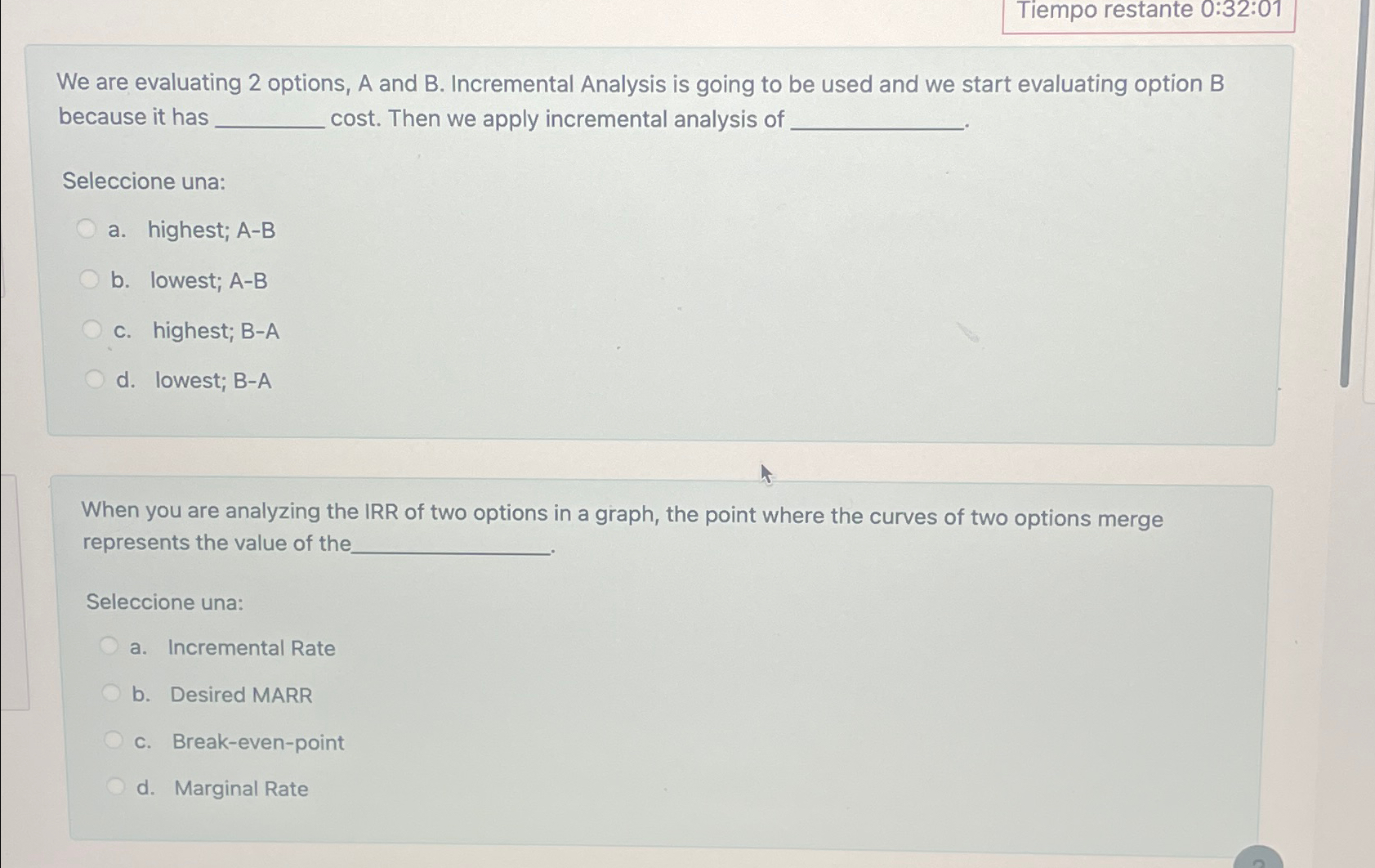 Solved We are evaluating 2 ﻿options, A and B. ﻿Incremental | Chegg.com