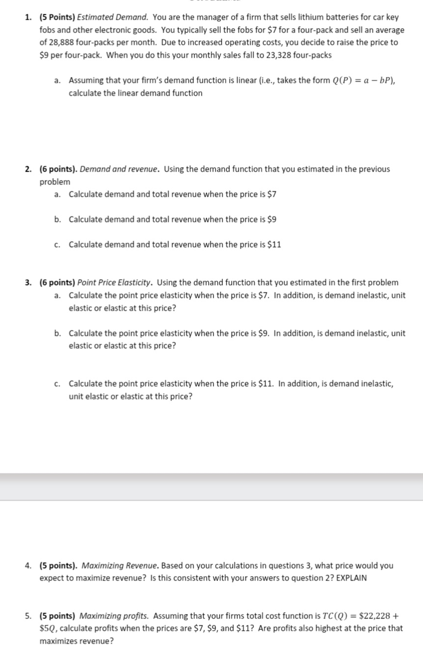 Solved send to an expert (5 ﻿Points) ﻿Estimated Demand. You | Chegg.com