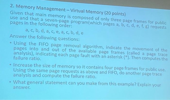 Solved 2. Memory Management - Virtual Memory (20 points) | Chegg.com